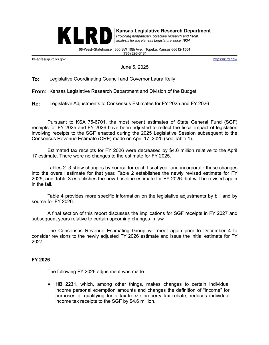 Legislative Adjustments Memo 2025 – KLRD